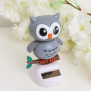 Solar Powered Toy Owl Dancing Toy Animal Shaking Head Car Ornament Dashboard Decoration Auto Accessories - Grey