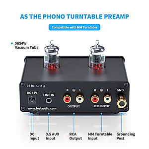 Fosi Audio Box X4 Phono Preamp with JAN 5654W Vacuum Tubes for MM Turntable Phonograph Record Player with Volume Bass Treble Control