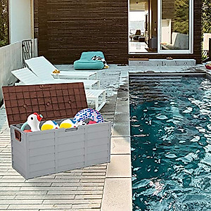 MengK 75gal 260L Outdoor Garden Plastic Storage Deck Box Chest Tools Cushions Toys Lockable Seat
