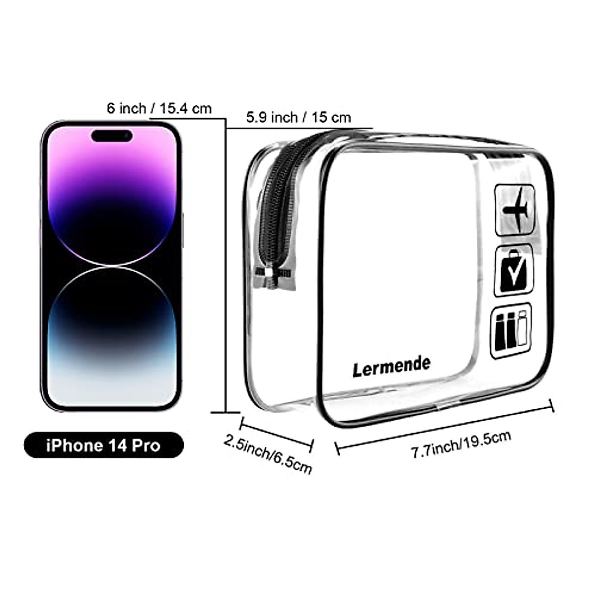 Lermende 2 PCS TSA Approved Toiletry Bag Clear Toiletry Bag for Traveling, Airport Travel Toiletry Bag Carry On TSA Bag Clear Bag Quart Sized Travel Toiletry Bag for Women Men (Black)