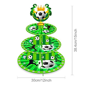2 PCS Soccer Cupcake Stands - Soccer Party Decoration 3 Tier Desert Cup Cake Holder Stand Display for Soccer World Cup Kids Birthday Soccer Party Sport Party Supplies