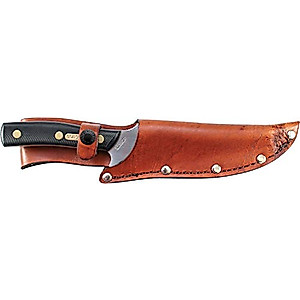 Old Timer 15OTCP Deerslayer 10.5in High Carbon S.S. Full Tang Fixed Blade Knife with 5.6in Clip Point Blade, Sawcut Handle, and Leather Belt Sheath for Hunting, Camping, Skinning, EDC, and Outdoor
