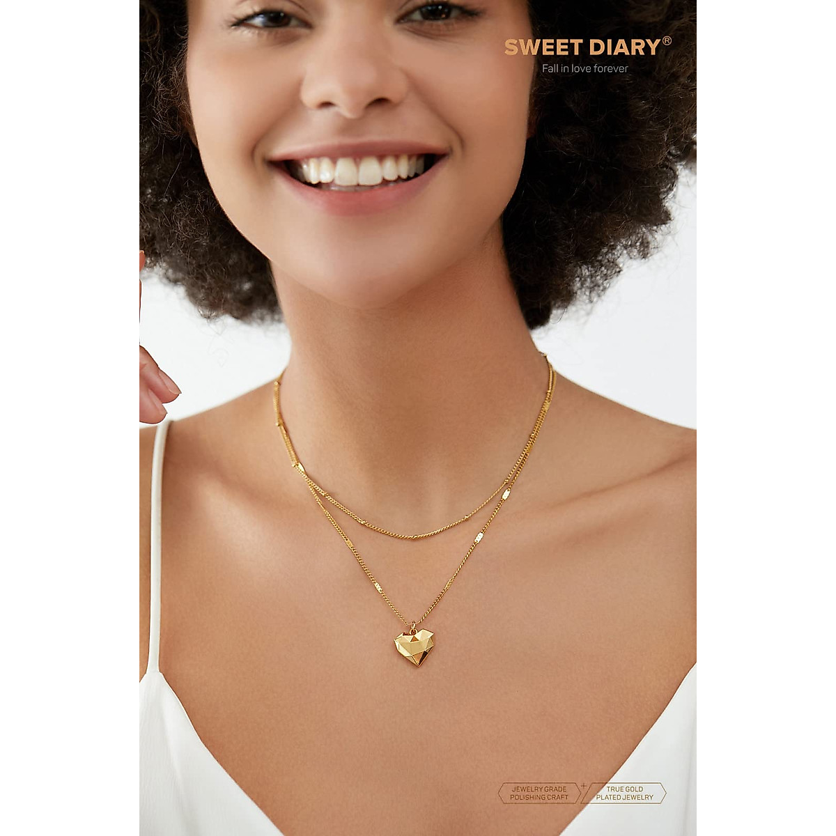 SWEET DIARY Heart Pendant Necklace,Heart Necklaces for Women,18K Gold Plated Layered Necklace, Handmade Diamond Heart Pendant Necklace Chain Gold Necklaces Gift for Women Necklace Jewelry (Gold)