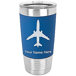 LaserGram 20oz Vacuum Insulated Tumbler Mug, Jet Airplane, Personalized Engraving Included (Silicone Grip, Dark Blue)