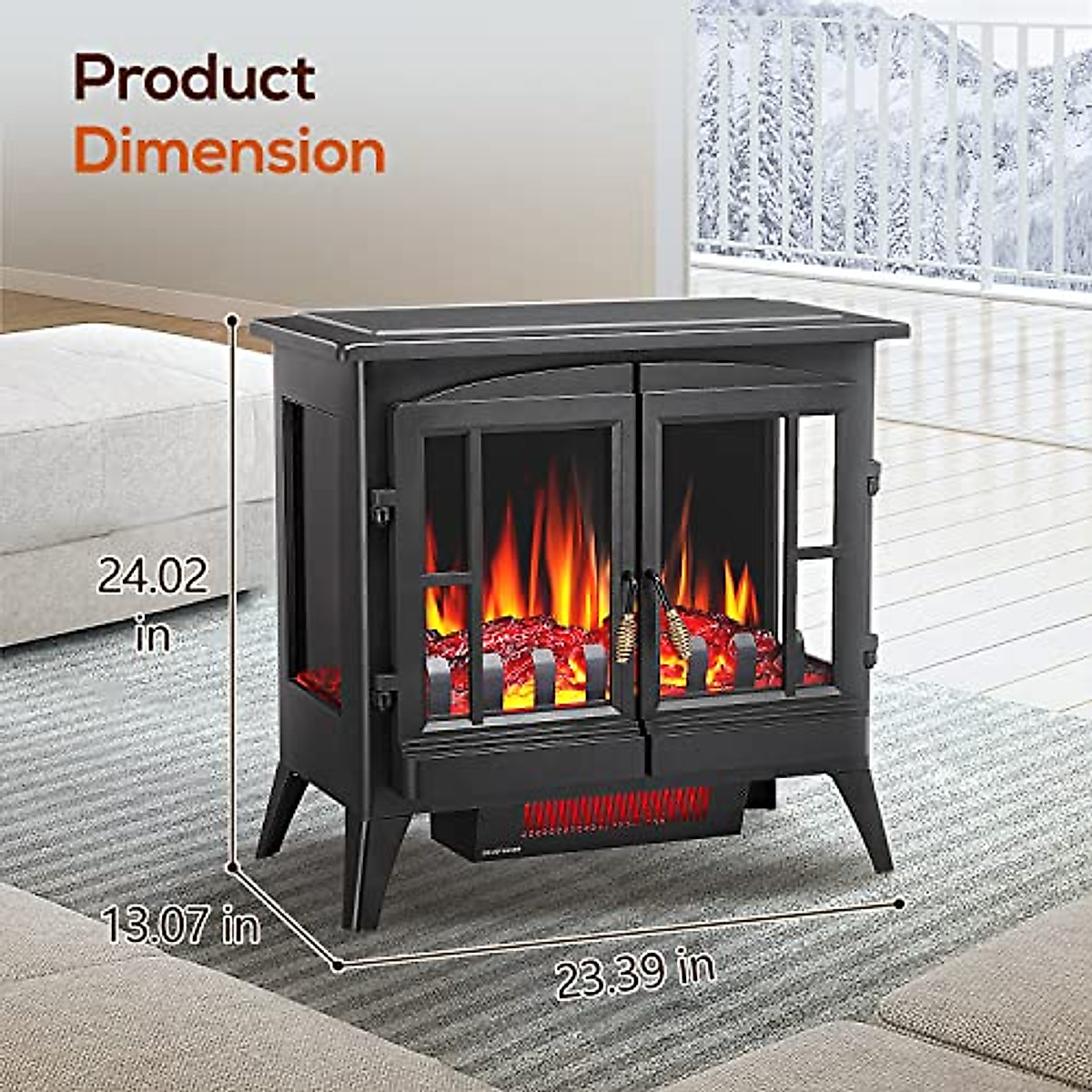 Havato Electric Fireplace Stove, Freestanding Fireplace Heater with Realistic Flame, Overheating Safety Protection, Indoor Space Heater(24 Inch, Black)
