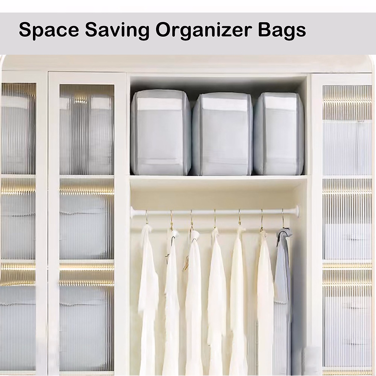 DCWINNES Ultra Space Saving Self Compression Organizer, 2 Pack Compression Storage Bags with Transparent Window,Space Saver Bags for Storing Clothes, Comforters, Blankets, Pillows(Grey,54x42x50cm)