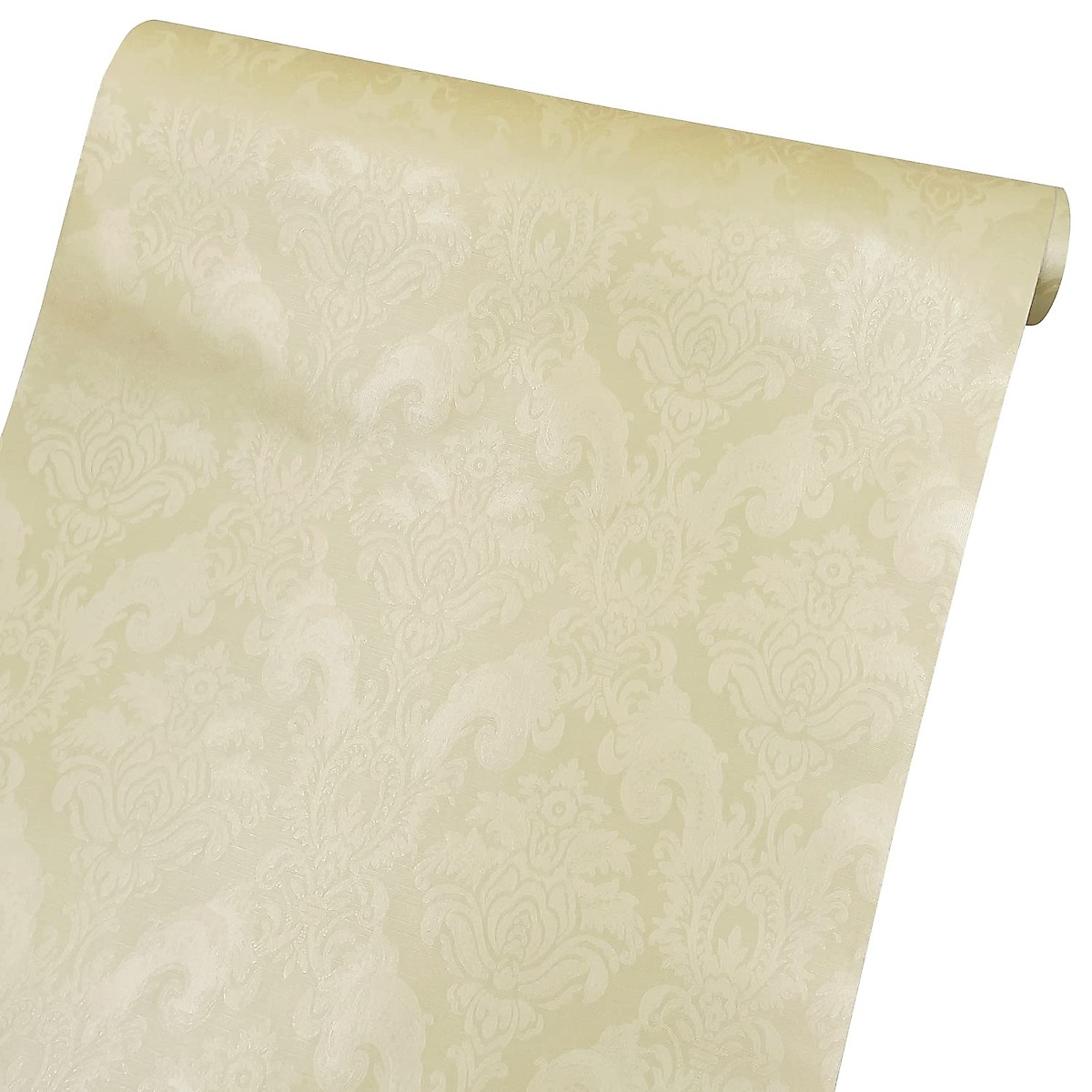 SimpleLife4U Peel & Stick Shelf Liner Waterproof Drawer Paper 17.7 Inch by 9.8 Feet, Beige Damask