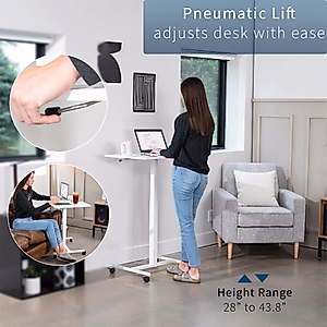 VIVO Mobile Compact 28 inch Pneumatic Lift Sit to Stand Laptop Desk, Rolling Presentation Cart, Height Adjustable Ergonomic Workstation with Locking Wheels, White, CART-V00LW