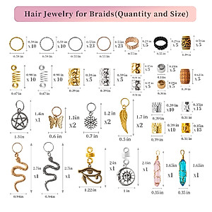 200pcs Hair Beads Jewelry, Dreadlocks Gem Crystal Charms, Metal Coils Rings, Gold And Silver Pendants,Braid Cuffs,Clips,Loc Tube Bead Braid Accessories for Braids Decoration