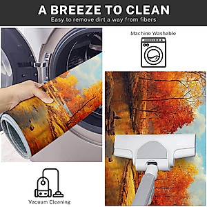 ArtSocket Autumn Kitchen Rugs and Mats Non Skid Washable Set of 2, Orange Red Fall Kitchen Runner Rug, Golden Trees Harvest Maple Kitchen Floor Mat Under Sink Mat Throw Rug for Doormat