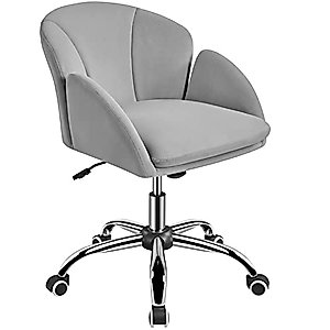 Topeakmart Cute Desk Chair for Home Office Makeup Vanity Chair with Armrests for Bedroom Modern Swivel Rolling Chair for Women Light Gray