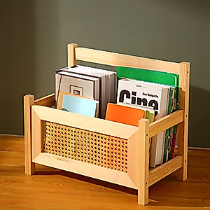 Leinuosen Rattan Bookshelf Nursery Kids Book Shelf Organizer Floor Kids Room Book Storage Boho Nursery Rattan for Bookcase Bedroom Kids Room Entryway Living Room Waiting Room Bedroom