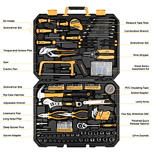 DEKOPRO 198 Piece Home Repair Tool Kit, Wrench Plastic Toolbox with General Household Hand Tool Set