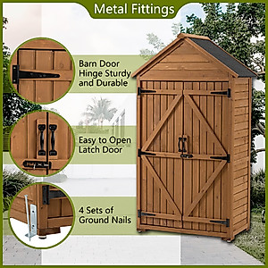 Jaxilyn 5.8ft x 3ft Outdoor Storage Cabinet,Garden Wood Tool Shed, Wood Lean-to Storage Shed Tool Organizer with Waterproof Asphalt Roof, Lockable Doors, 3-Tier Shelves for Backyard,Brown