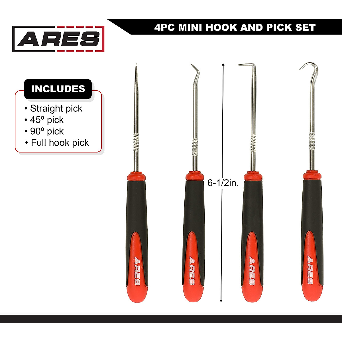 ARES 10036 - Precision Hook, Pick, and Driver Set - 12-Piece Set Includes Angled, Straight, and Full Hooks and Picks – Flathead, Phillips, and Torx Drivers - Easily Remove Pieces and Drive Fasteners