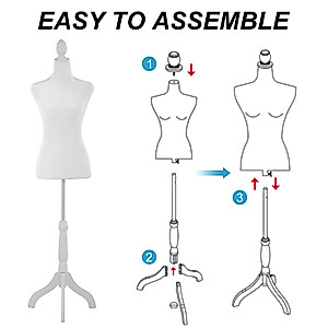 BLKMTY Female Mannequin Torso Dress Form Sewing Mannequin Manikin Body Height Adjustable Clothing Dress Model w/ Tripod Base Stand for Sewing Dressmakers Dress Jewelry Display 49-63 Inch, White