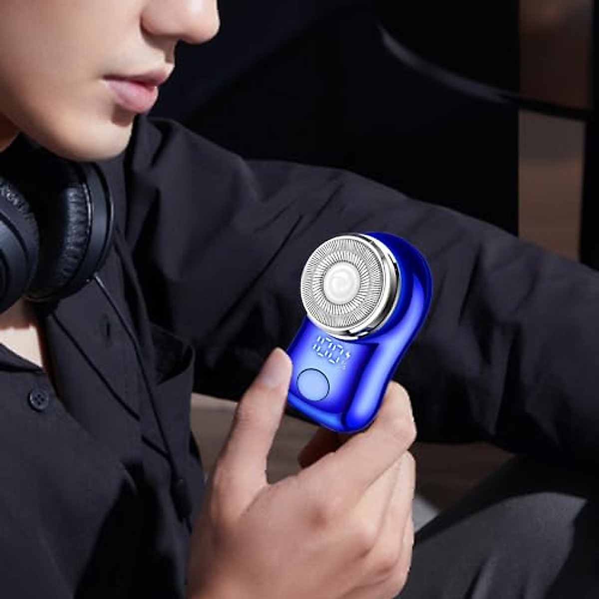 Electric Shaver for Men, Pocket Size Mini Portable Shaver Wet and Dry, USB Rechargeable Electric Shaver for Male, Charging Easy Suitable for Home, Car, Travel (Dark Blue)