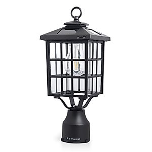 Kemeco ST4324Q-B Solar Post Light Squared Frame Exterior Waterproof Led Fixture for Outdoor Garden Street Post Pole Yard Driveway Walkway Entryways (Top Ring)