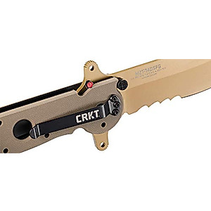 CRKT M21-14DSFG EDC Folding Pocket Knife: Special Forces Everyday Carry, Tan Serrated Edge Blade, Veff Serrations, Automated Liner Safety, Dual Hilt, Desert G10 Handle, Reversible Pocket Clip