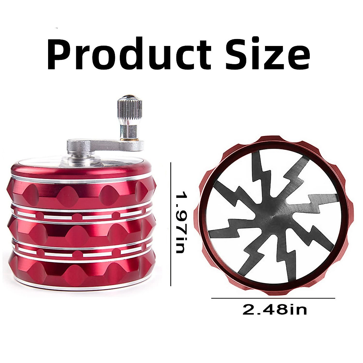 2.5 Inch Hand Crank Grinder, Potable Large Grinder With Clear Top Cover, Best Gift(Red)