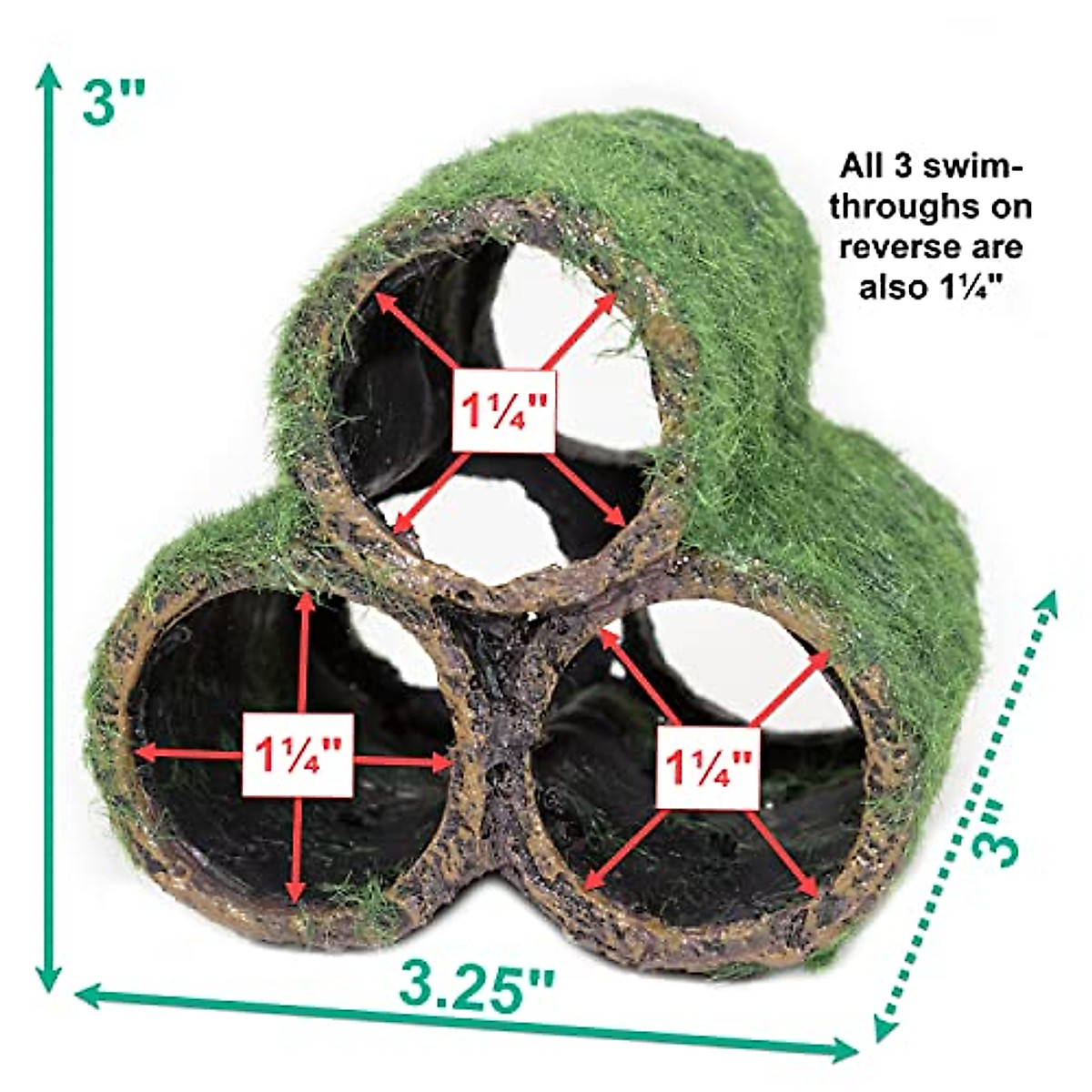 Penn-Plax Deco-Replicas Hide-Away Pipes with Club Moss Aquarium Decoration – Realistic Appearance with Various Textures – Safe for Freshwater and Saltwater Fish Tanks