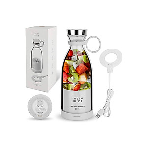 Katuza USB Rechargeable Personal Size Blender for Smoothies, Shakes, Juices & Protein Shakes-350ml- Portable Mini Fruit Blender for Home, School, Gym, Office, Travel (White)