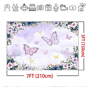Mocsicka Violet Butterfly Backdrop 7x5ft Purple Floral Girl Butterfly Party Decorations Background Butterfly Theme Wedding Birthday Girls Baby Shower Decorations Backdrop