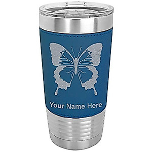 LaserGram 20oz Vacuum Insulated Tumbler Mug, Swallowtail Butterfly, Personalized Engraving Included (Faux Leather, Blue)