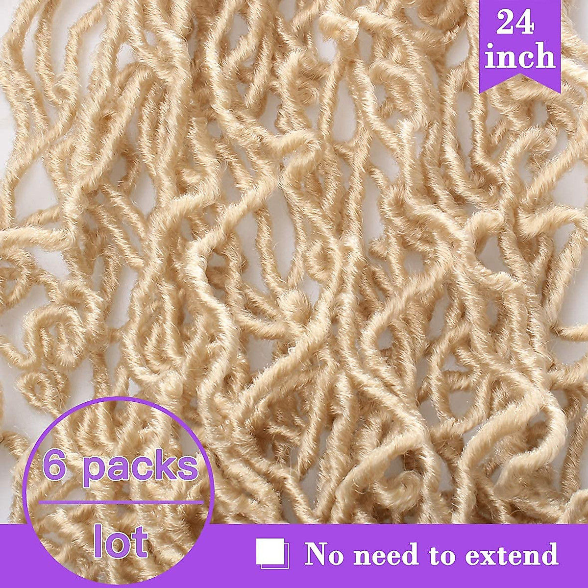 ZRQ 24 Inch 613 Soft Locs Blonde Faux Locs Crochet Braids Hair,6 Packs Pre-looped Blonde Goddess Locs Afro Roots 613 FauxLoc Dreadlocks Extended Soft loc For Woman 613#