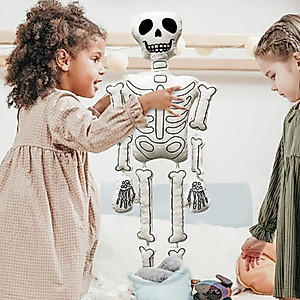 Halloween Plush Skeleton, 37-Inch Skeleton Doll, White Bone Skeleton, Halloween Plush Pillow, Skeleton Pillow Ornament, Halloween Shelf Decoration, Handmade Halloween Decor, Plush Skeleton Doll