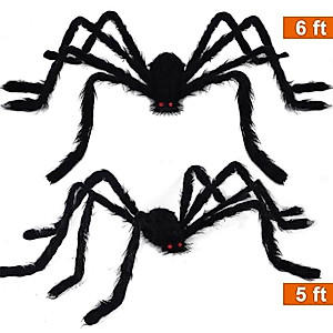 yosager 2 Pack Halloween Giant Spider Decorations, 6ft & 5ft Huge Foldable Hairy Scary Halloween Spider Prop, Black Spooky Spider for Indoor House Outdoor Yard Decorations