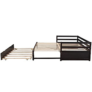 Merax Wood Daybed with Pop Up Trundle Twin to King Triple Sofa Bed for Kids Teens Adults/No Box Spring Needed Espresso