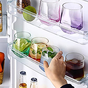 ColoVie Stemless Wine Glasses Set of 6, Colored Wine Glass, Old Fashioned, Diamond Shaped, Unique Colorful Tumblers. 10oz. White Red Wine, Whiskey Glasses, Cocktail, Gifts for Men, Birthday, Party