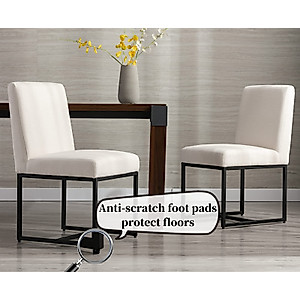 CIMOTA Modern Dining Chair Set of 4, Mid Century Linen Dining Room Chairs Fabric Padded Armless Side Chair with Metal Sled Base for Dining Room/Guest Room, Cream Ivory 4PCS