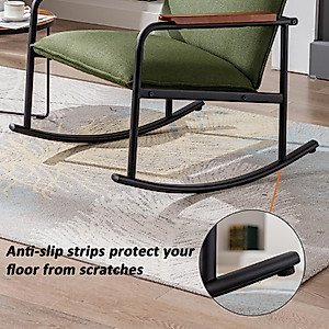 DUOMAY Modern Accent Rocking Chair, Mid Century Upholstered Glider Rocker Armchair with Metal Base Linen Fabric Nursery Glider Chair with Wooden Grips for Living Room Bedroom, Green