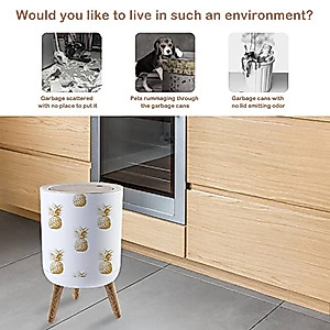 Small Trash Can with Lid Gold Pineapple Seamless Stock 7 Liter Round Garbage Can Elasticity Press Cover Lid Wastebasket for Kitchen Bathroom Office 1.8 Gallon
