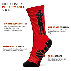 ChalkTalkSPORTS Basketball Player Woven Mid-Calf Socks | Jump Shot (Red/Black)