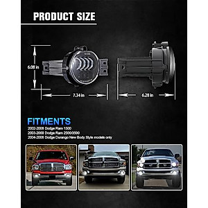 BICYACO New Version LED Fog Light Compatible with Dodge Ram 1500 2002-2008 Dodge Ram 2500/3500 Pickup Truck 2003 2004 2005 2006 2007 2008 2009-1 Pair Black