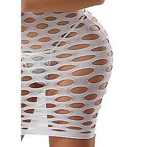 Vorifun Sexy Womens Strapless Fishnet Lingerie Sleepwear Mini Dress Tube Chemise Bodysuit One Size (White)