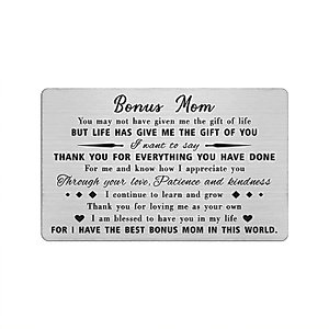 Yobent Step Mom Stepmom Stepmother Gifts, Personalized Bonus Mom Christmas Wallet Card from Daughter Son, Best Bonus Mom Birthday Present for Women