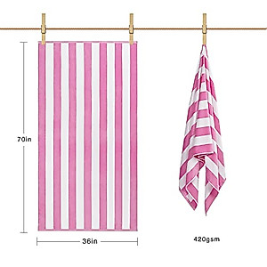 LULUHOME Plush Oversized Beach Towel - Large Cotton Thick 36 x 70 Inch Pink Striped Pool Towels, Fluffy Summer Cabana Big Swimming Towel for Adults Mens Womens