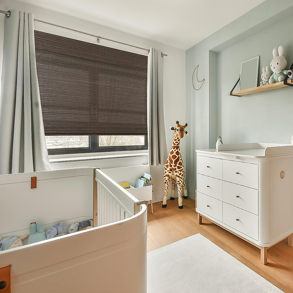 Comzone Blinds Cordless Blackout Bamboo Roman Shades, Easy Installation Natural Bamboo Woven Wood Window Shades, Custom Privacy Lined Bamboo Blinds with 6 Inches High Valance for Windows, Espresso