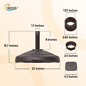 wikiwiki 80 Lbs Round Weighted Patio Umbrella Base, (Dark Brown) & 9ft Outdoor Patio Table Umbrella, Sturdy Solar Led Market Umbrella - Beige