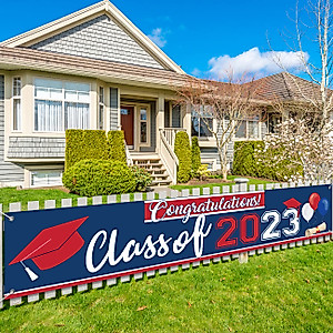 Class of 2023 Graduation Decorations Banner Blue and Red Graduation Yard Sign Large Congratulations Backdrop for College Graduation Party Decorations 2023(Blue)