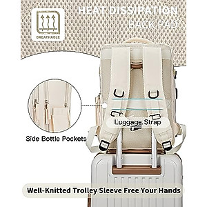 Telena Travel Backpack for Women Large Carry On Backpack Airline Approved Personal Item Backpack with USB Charging Port Waterproof Casual Bag, Beige