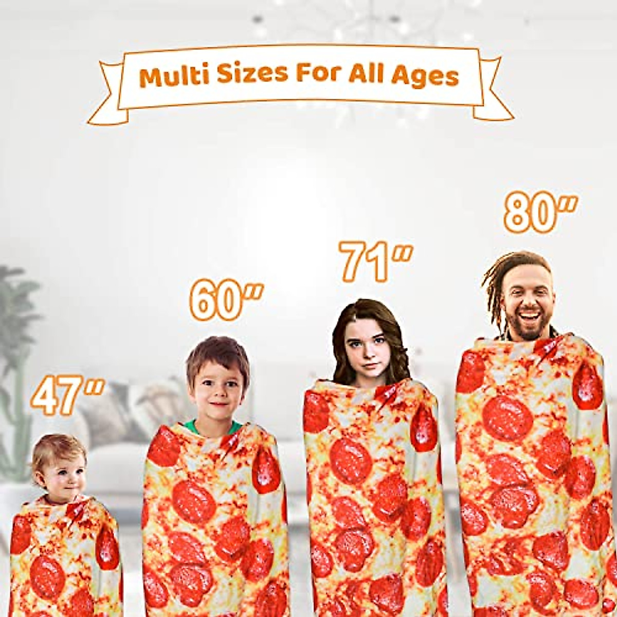 BROSHAN Funny Blanket Adult Size-Novelty Sofa Bed Throws, Double Sided Pizza Blanket 80 in, Soft Fleece Wrap Blankets for Gag Gifts