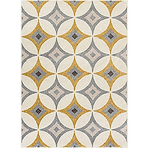 Well Woven Greyson Scanadnavian Retro Diamond Geometric Grey & Gold Area Rug 8x11 (7'10" x 9'10")
