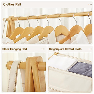 Cozivolife Bamboo Clothes Rack with Storage Box, Garment Rack Clothing Racks for Hanging Clothes, Foldable Wardrobe Storage Rack for Entryway and Bed Room (Natural)