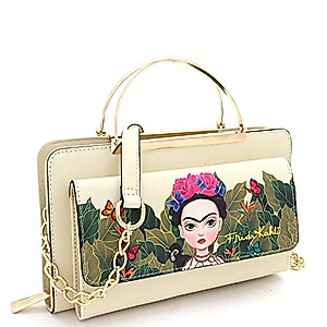 Trendeology Authentic Frida Kahlo Print Wallet Handle Purse Crossbody Bag (Baby Frida Cartoon Series - Beige)