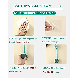 Hands Free Wall Mounted Hair Dryer Stand Holder, Drilling-Free Blow Dryer Holder with 3M VHB Tape, 360° Rotation with Adjustable Arm, Bathroom Organizer Accessories and Shower Caddy